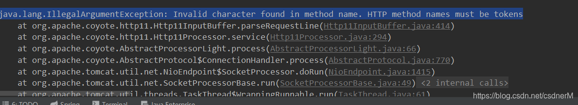 java.lang.IllegalArgumentException: Invalid character found in method name. HTTP method names ...