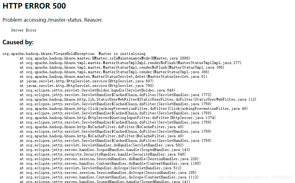 hbase页面报错：org.apache.hadoop.hbase.PleaseHoldException: Master is initializing-CSDN博客