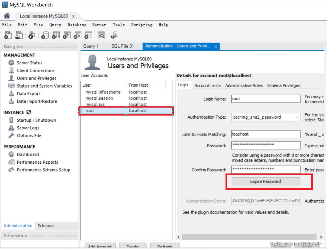 mysql8.0修改密码（在工作台修改，简单快捷，方便高效）_mysql workbench 8.0 ce password expired ...