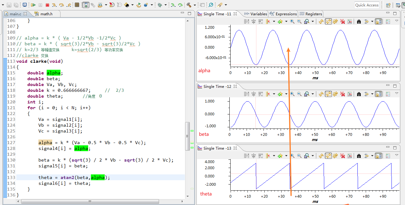 DSP28335在CCS代码实现Clarke、Park变换及反变换-CSDN博客
