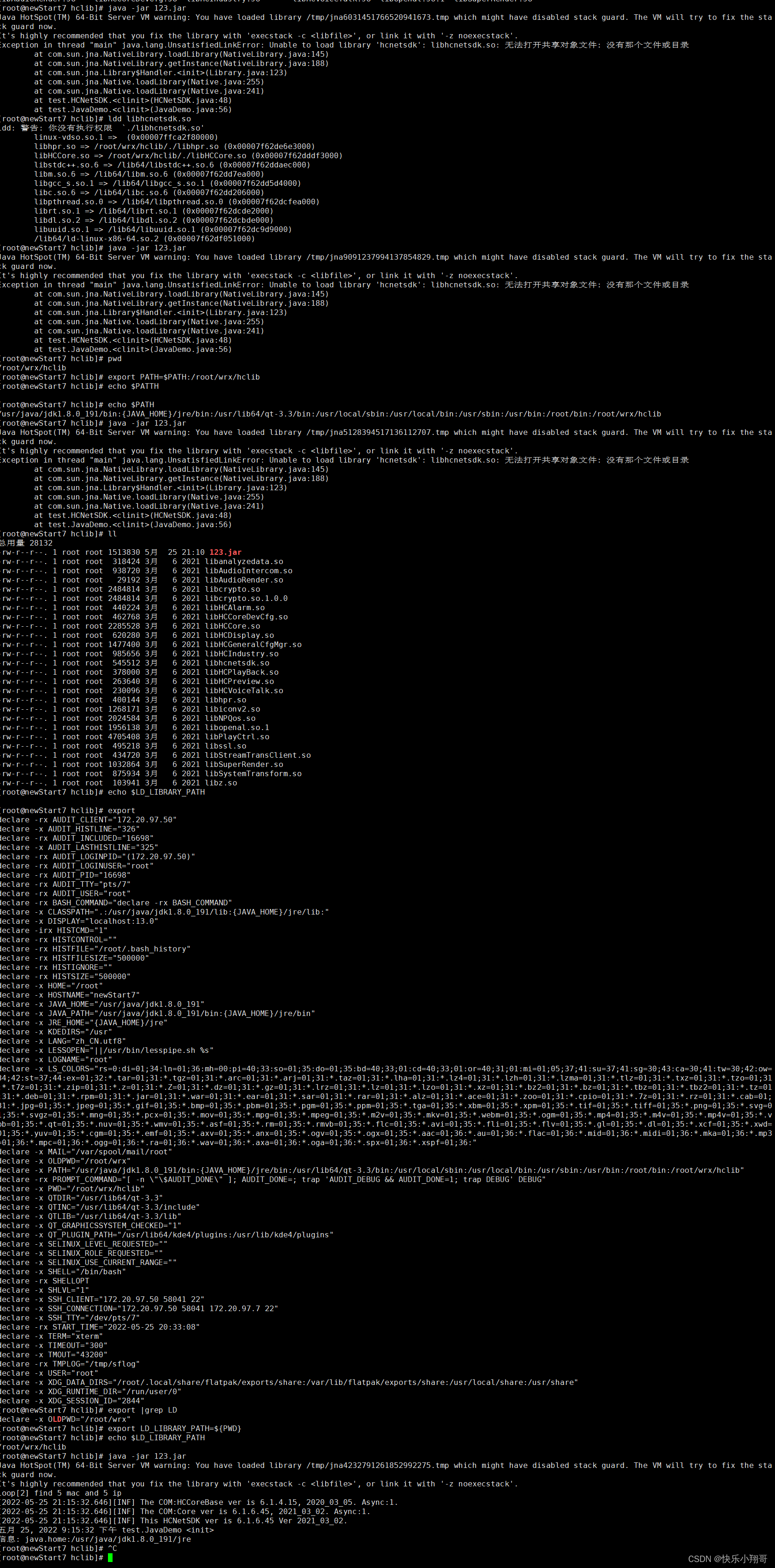 Exception in thread “main“ java.lang.UnsatisfiedLinkError: Unable to load library ‘hcnetsdk ...