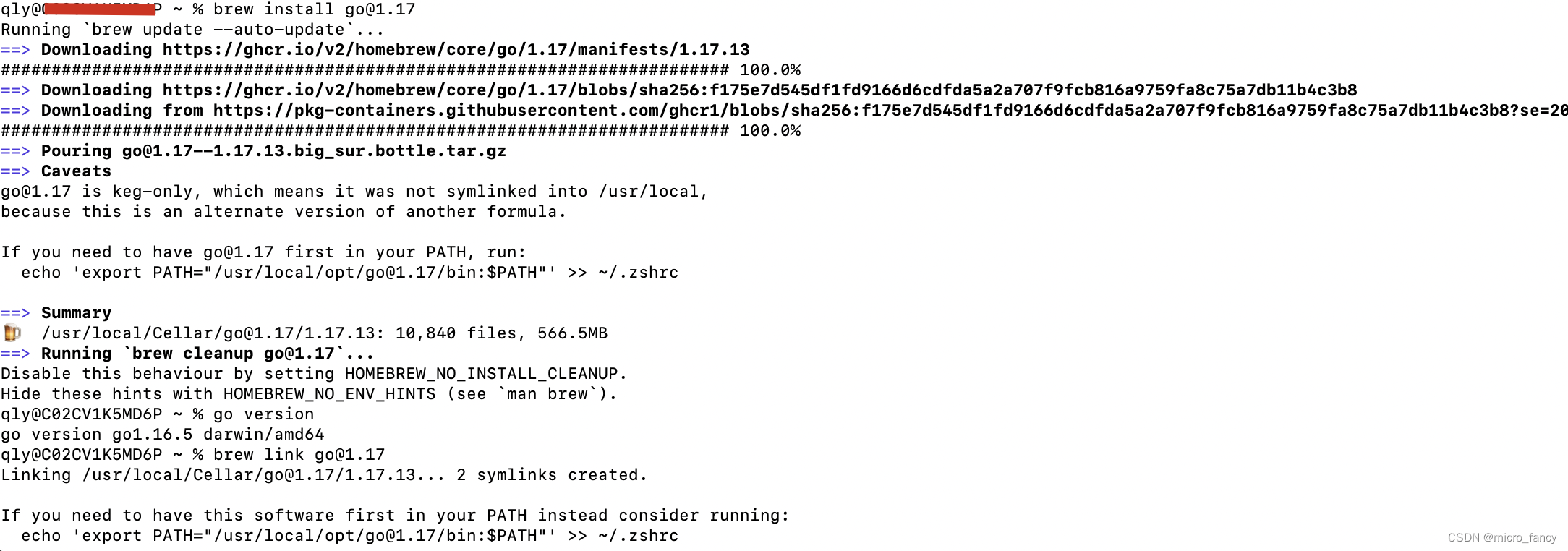 MAC使用brew快速更新go.16到1.17_macos_fancy555-GitCode 开源社区
