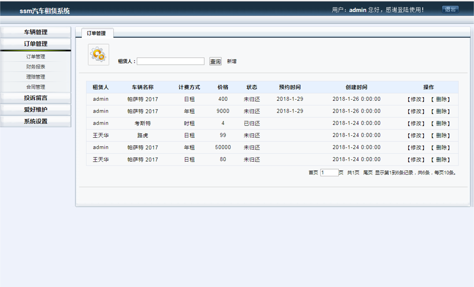 基于java Web的汽车租赁系统的设计与实现j2ee Jspjava Ssm可运行源码数据库lw基于java Web 的