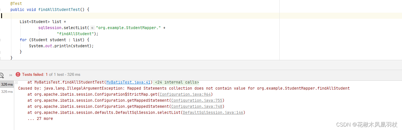 Mybatis报错：Mapped Statements collection does not contain value for org.example ...