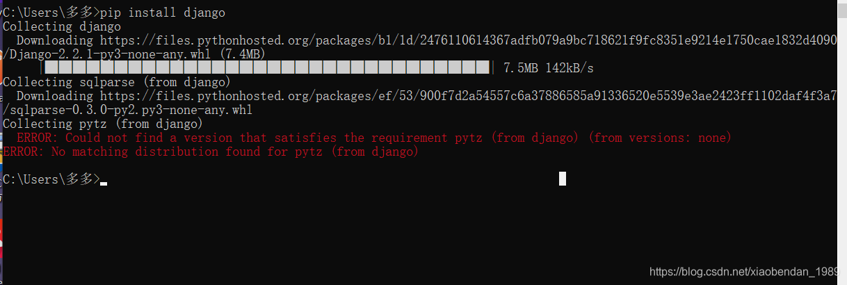 Python pip安装Django异常Could not find a version that satisfies the ...
