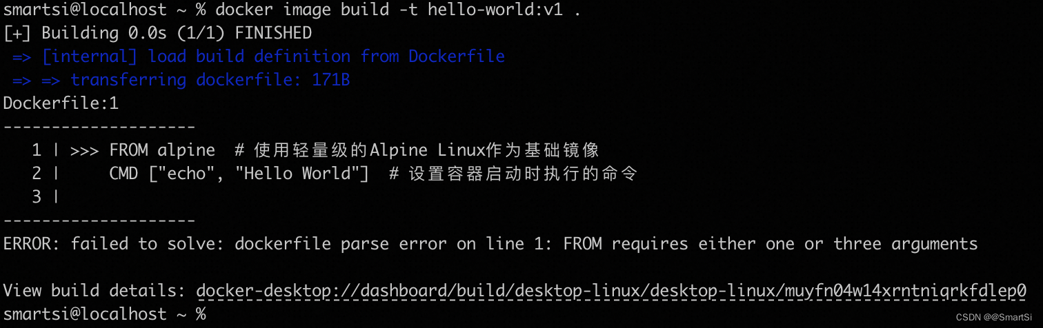 Docker 实战：dockerfile parse error on line 1: FROM requires either one or three arguments_error ...