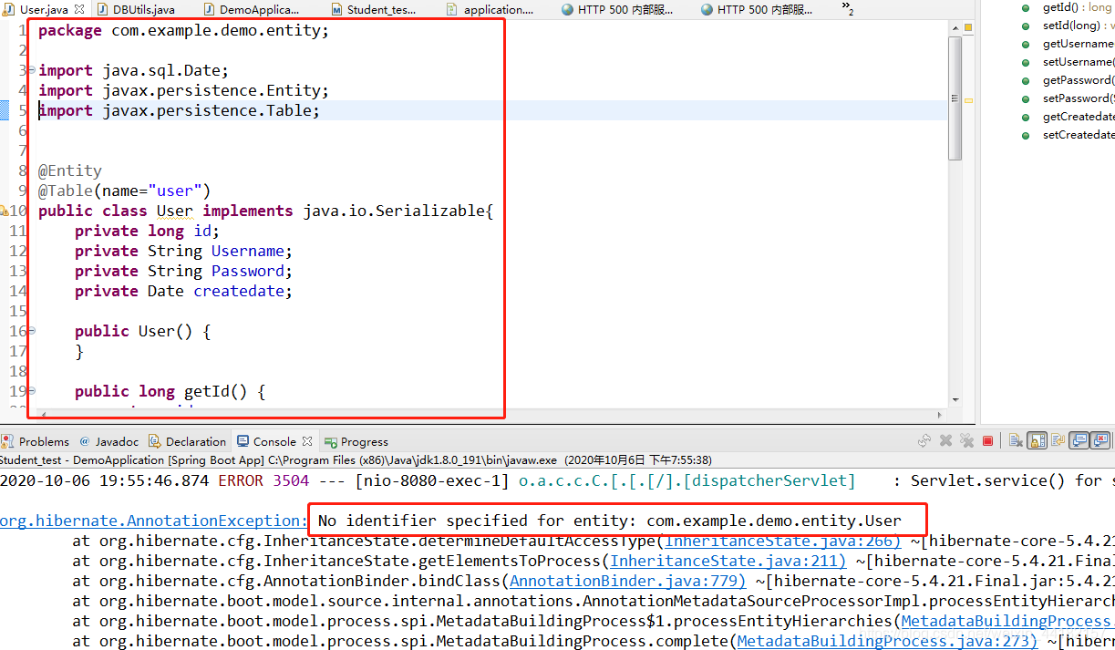 springboot报错---No identifier specified for entity: com.example.demo.entity.User-CSDN博客