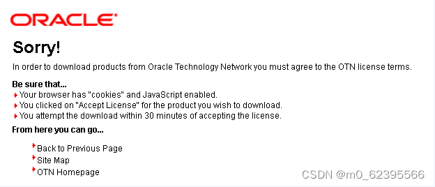 Oracle下载资源显示In order to download products from Oracle Technology ...