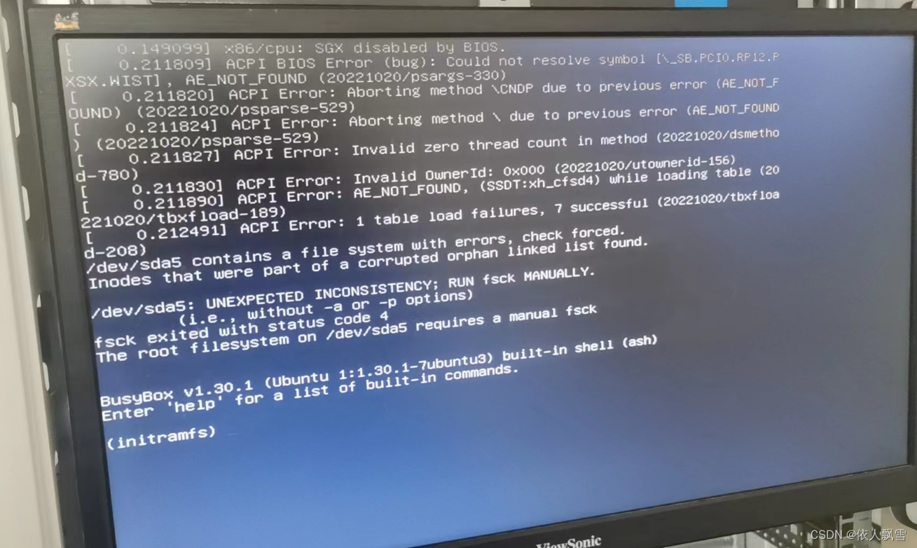 Ubuntu文件系统损坏：The root filesystem on /dev/sda5 requires a manual fsck_ubuntu断电文件系统损坏-CSDN博客