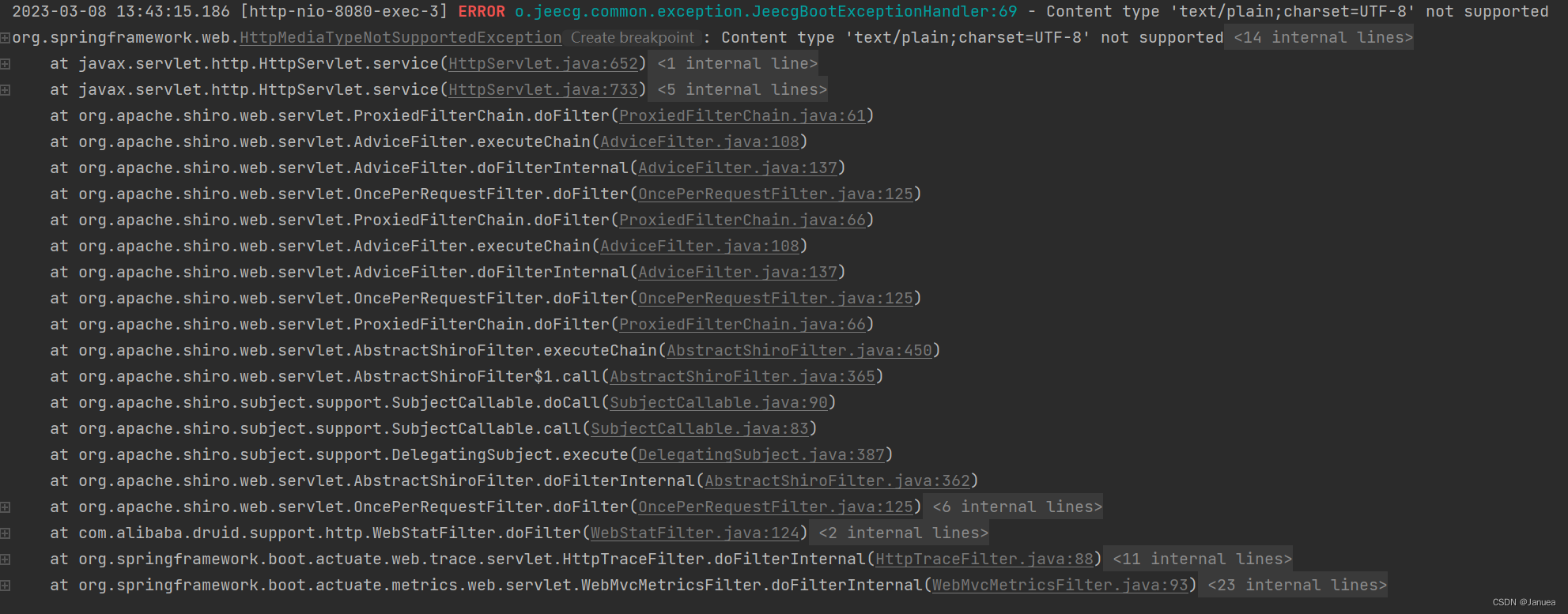 测试接口，发起请求时候报错JSON parse error: Cannot deserialize instance of java.util.ArrayList＜java.lang ...