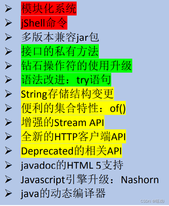 Java 9 10 11 新特性 （9—＞模块化 创建只读集合of 输入流transferTo stream API增加方法 10—＞var 只读集合copyOf 11—＞ isEmpty ...