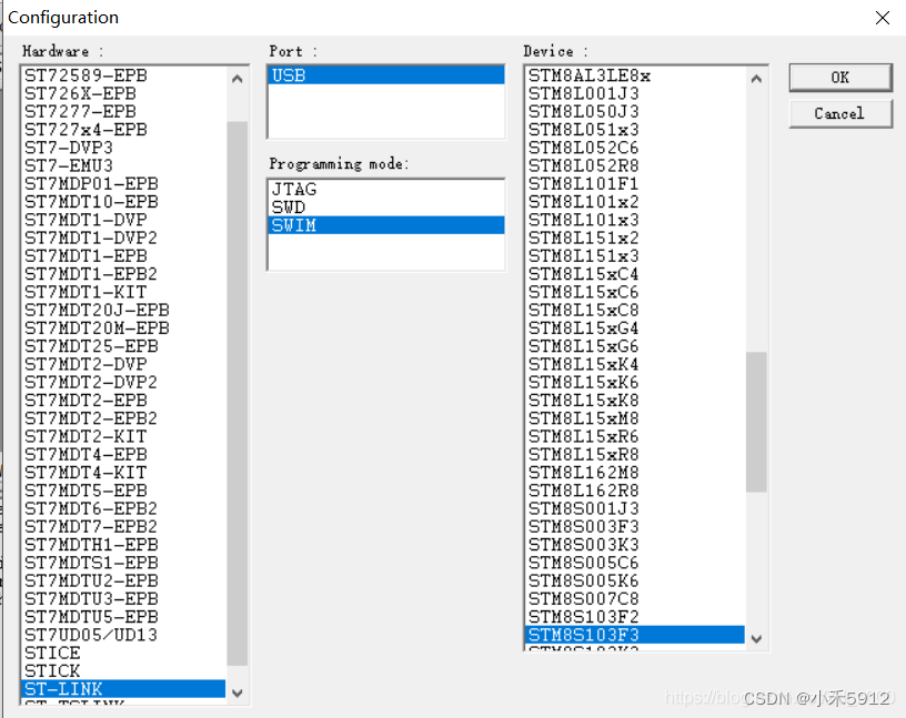 Errors while setting configuration with MCU name STM8S103F3P: gdi-error [40301] 问题解决_gdi ...