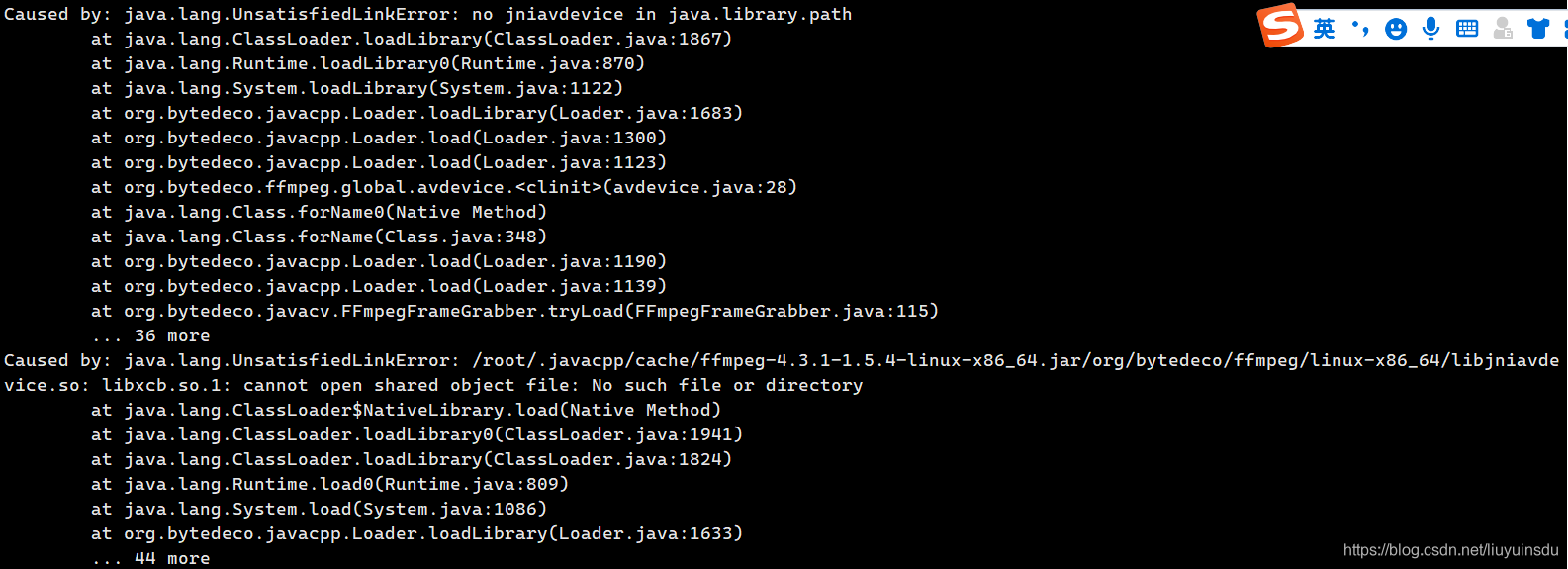 JavaCV项目部署在Linux环境时Load库路径失败的问题_failed to load class org.bytedeco.javacv.ffmpegfra-CSDN博客
