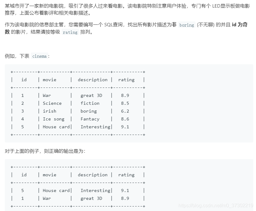 LeetCode-SQL-[Easy][水题]620. 有趣的电影_leetcode sql 620-CSDN博客