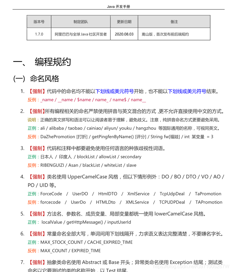 【规范】《阿里巴巴Java开发手册（黄山版)》更新时间2022年2月 2022最新版_java开发手册黄山版.md 下载-CSDN博客