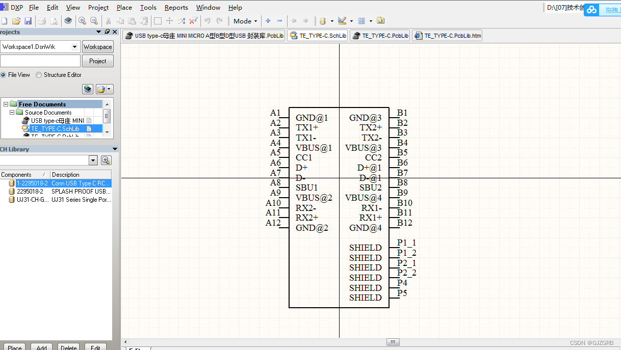 MINI MICRO A型B型D型USB type-c母座 USB 封装库Altium库 AD元件库（ PCB封装库）_micro usb母座 ...