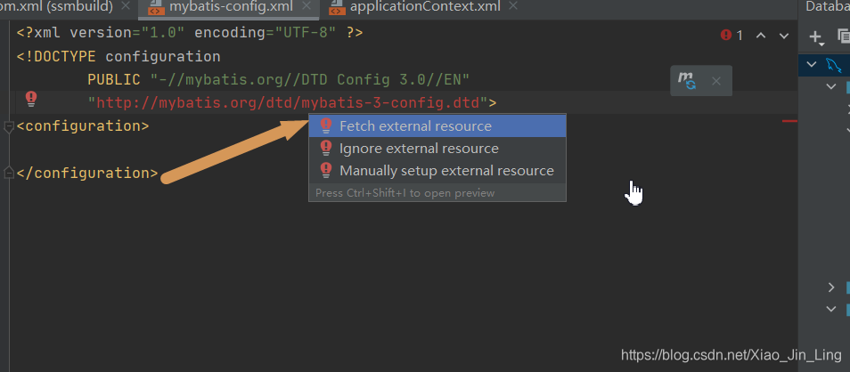 写mybatis配置文件出现了URI is not registered (Settings | Languages & Frameworks | Schemas and DTDs ...