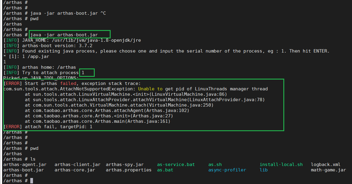 arthas启动报错：[ERROR] Start arthas failed,exception stack trace-CSDN博客