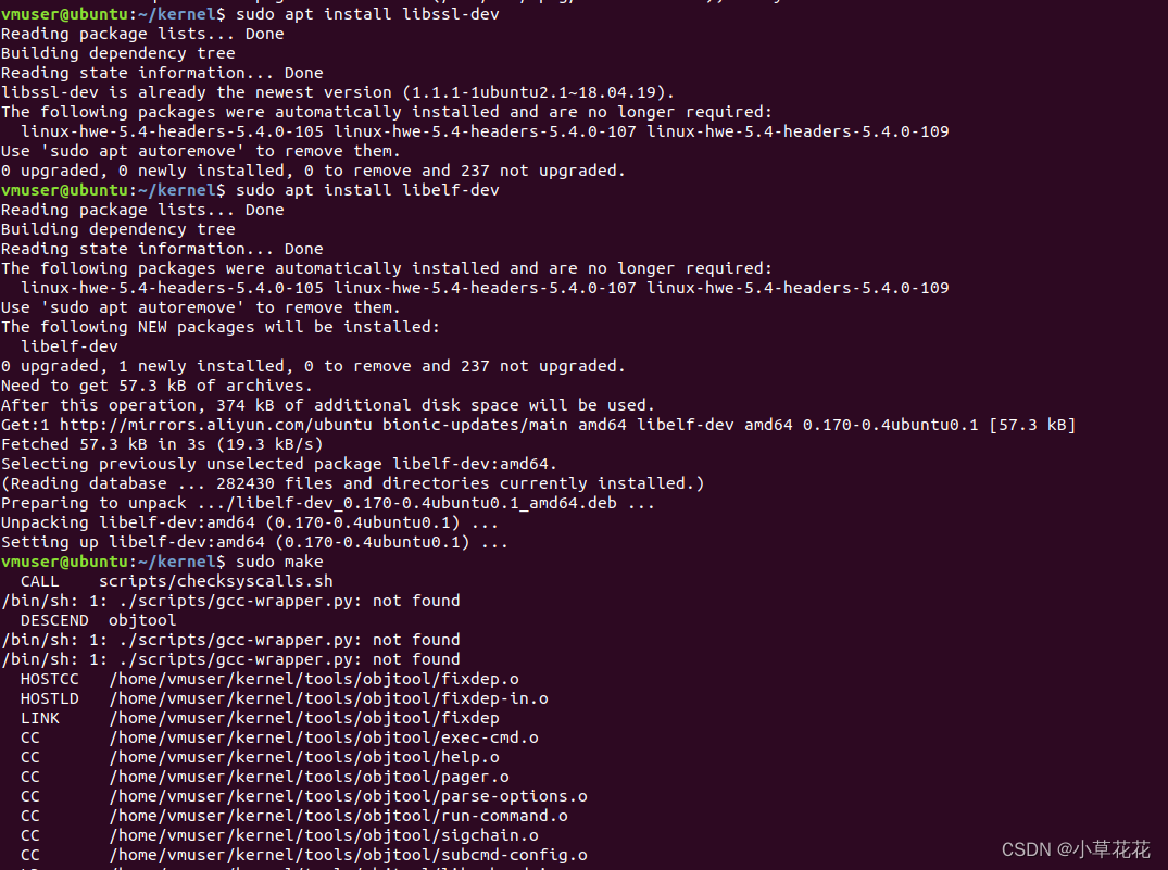 e:Cannot generate ORC metadata for CONFIG_UNWINDER_ORC=y, please install libelf-dev, libelf ...