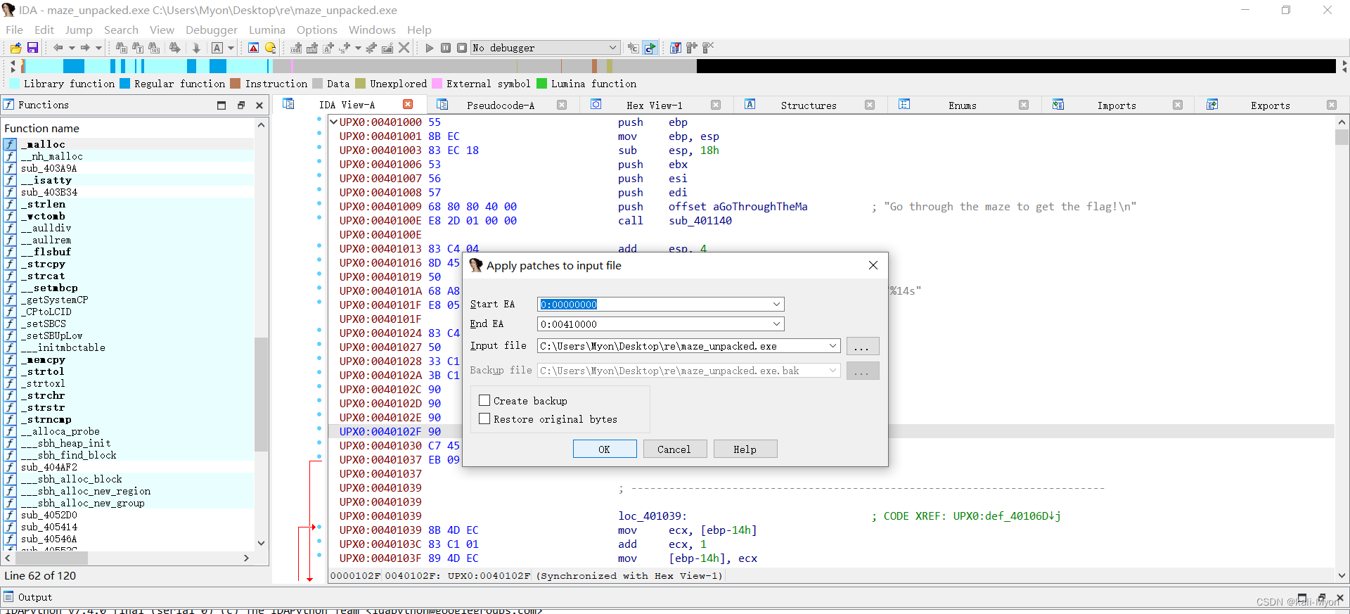 [HDCTF2019]Maze（初识逆向）-CSDN博客