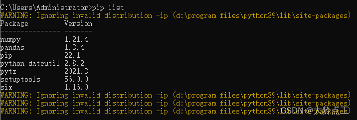 异常处理：WARNING: Ignoring invalid distribution -ip (d:\program files\python39\lib\site-packages)-CSDN博客