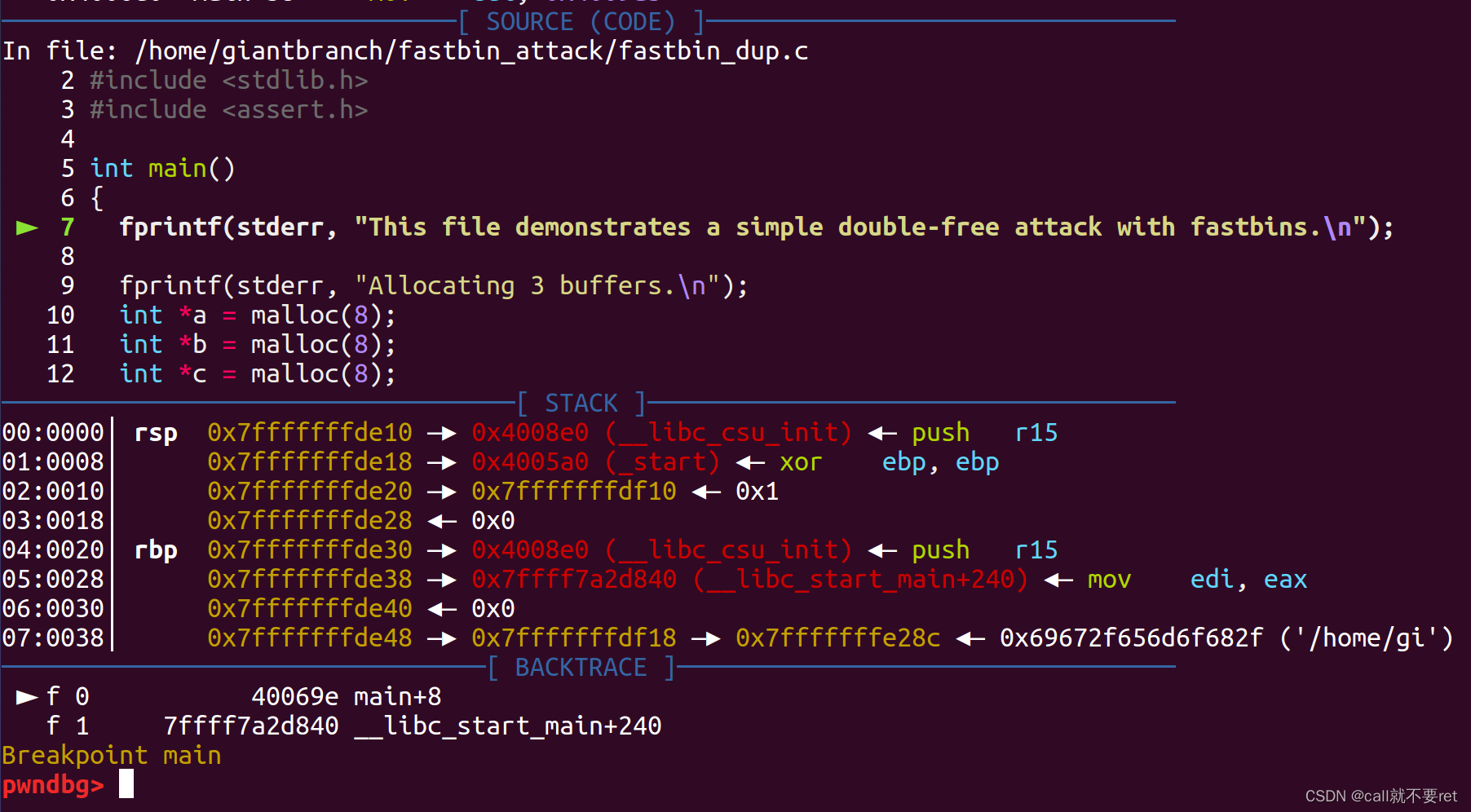 fastbins_Double Free调试_fastbin double free-CSDN博客