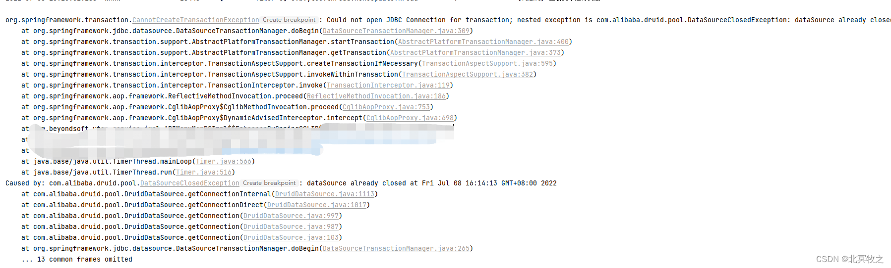 Could not open JDBC Connection for transaction； nested exception is com.alibaba.druid.pool ...