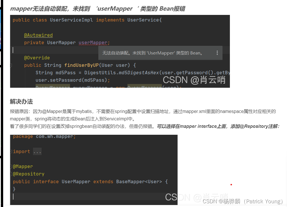 springboot项目mapper无法自动装配，未找到 ‘userMapper‘ 类型的Bean解决办法._无法自动装配。找不到 'usermapper' 类型的 bean。-CSDN博客