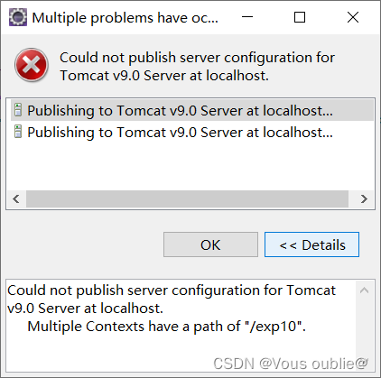 eclipse启动服务器的时候报错_could not publish server configuration for tomcat -CSDN博客