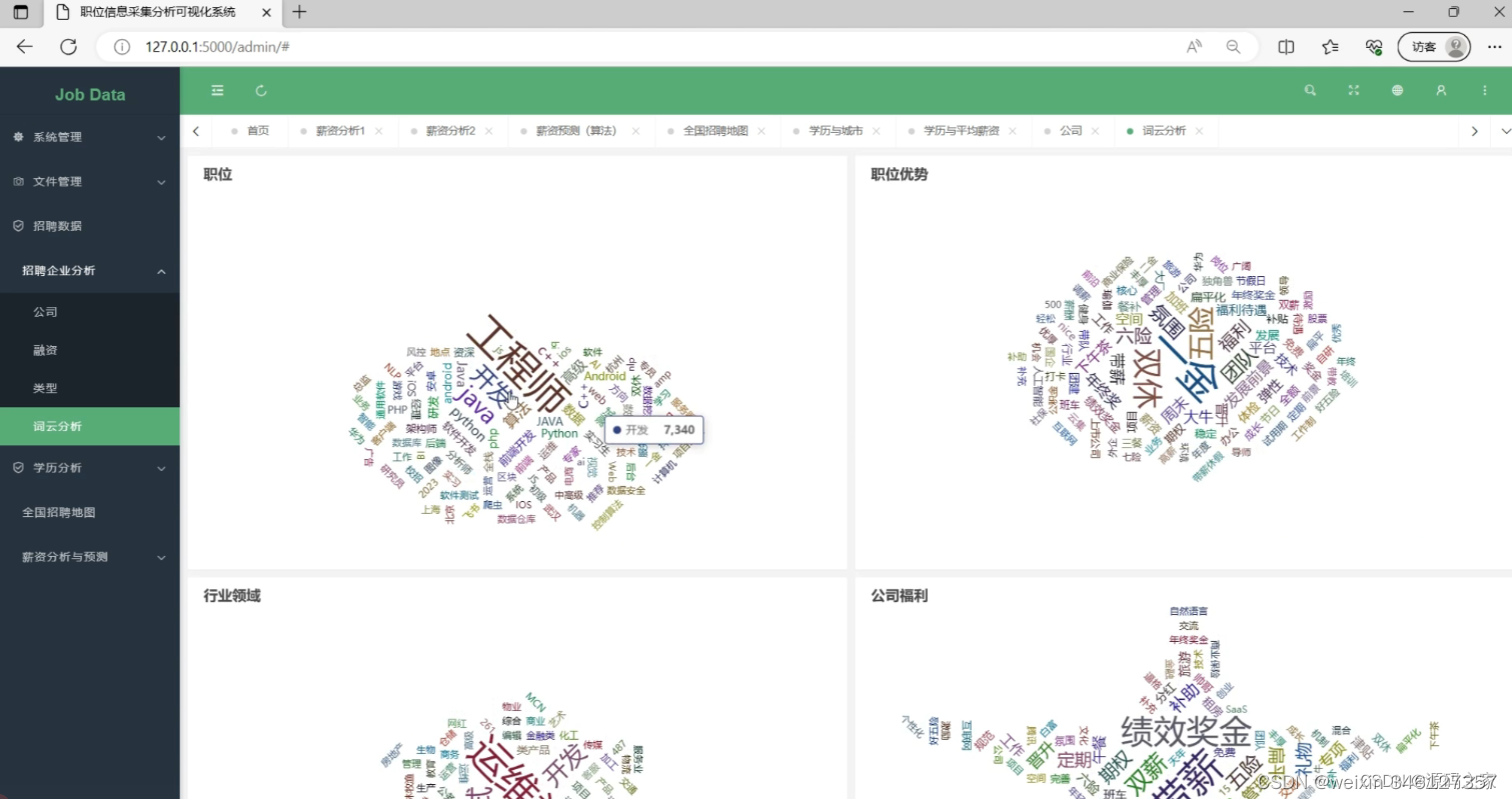 计算机毕业设计:基于python招聘数据分析可视化系统预测算法爬虫flask框架基于python的2023年招聘数据可视化分析的毕业