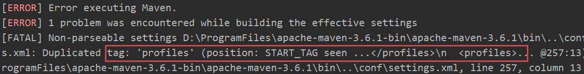 [ERROR] Error executing Maven. [ERROR] 1 problem was encountered while building the effective ...
