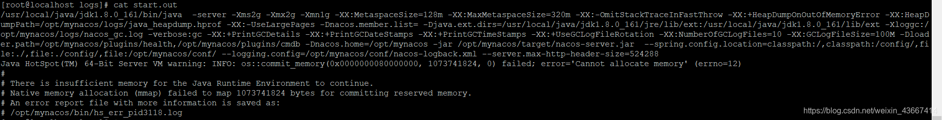 nacos启动报错内存不足“failed； error=‘Cannot allocate memory‘ (errno=12)“_启动nacos提示服务内存-CSDN博客
