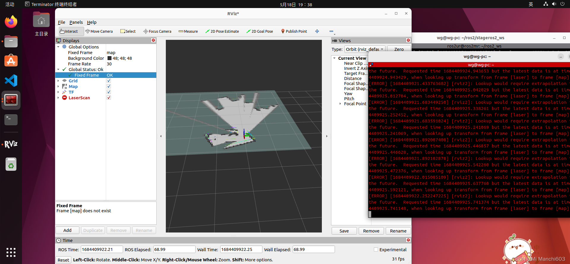 ROS2 rviz2 添加LaserScan插件TF报错_transform error of sensor data: lookup would requi-CSDN博客