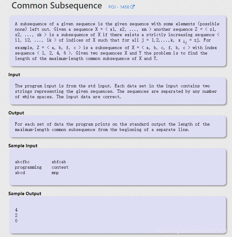 Poj百练 1458 Common Subsequence （分类：动态规划）_北大百练动态规划-CSDN博客
