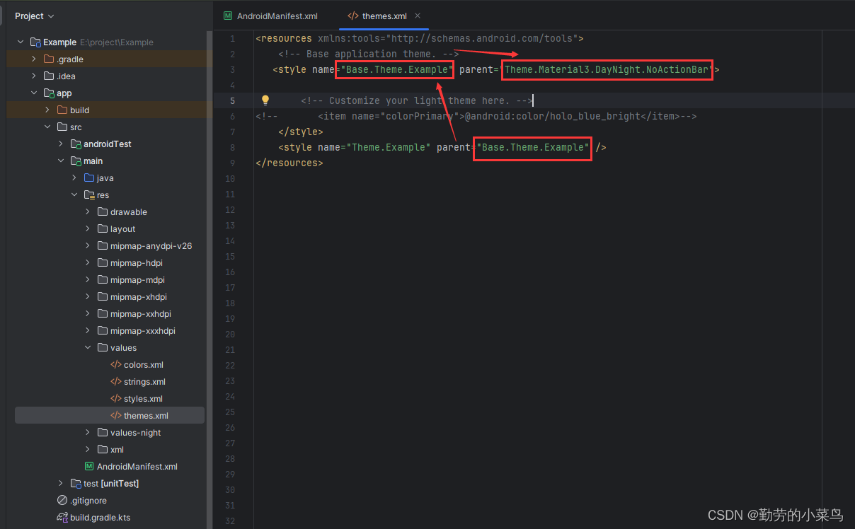 Android Studio开发学习（二）———修改主题颜色、应用名称和应用图标_2023版本android studio 如何更改themes里面的文件-CSDN博客