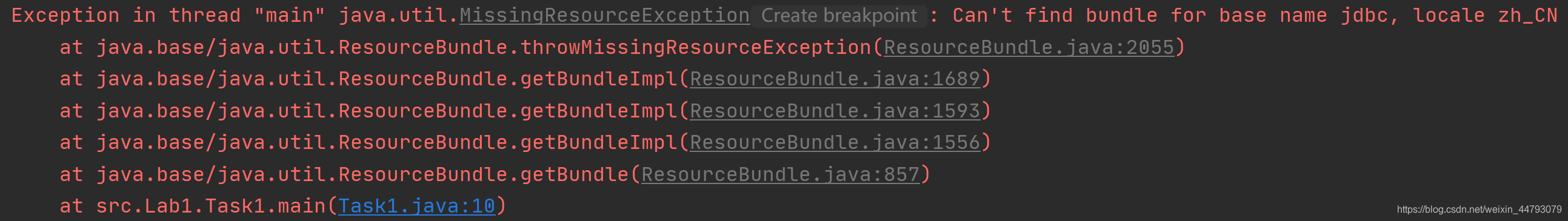 解决方法：java.util.MissingResourceException: Can‘t find bundle for base name jdbc, locale zh_CN_can ...