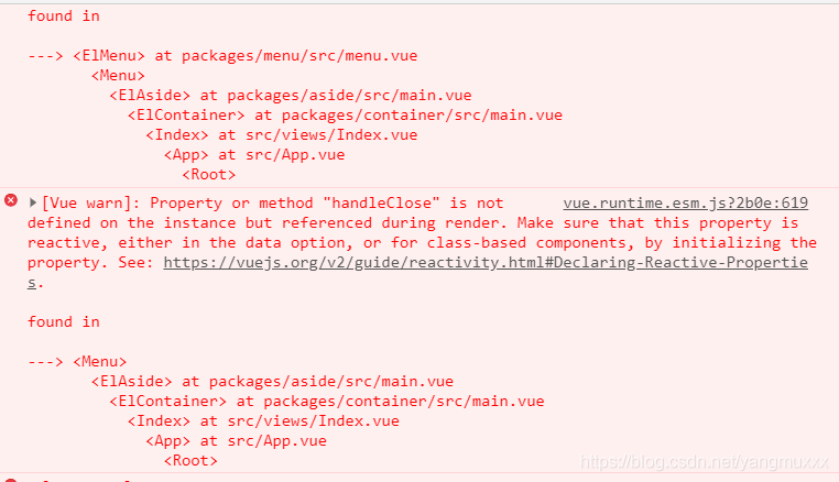 Property or method “handleOpen“ is not defined on the instance but referenced during render ...