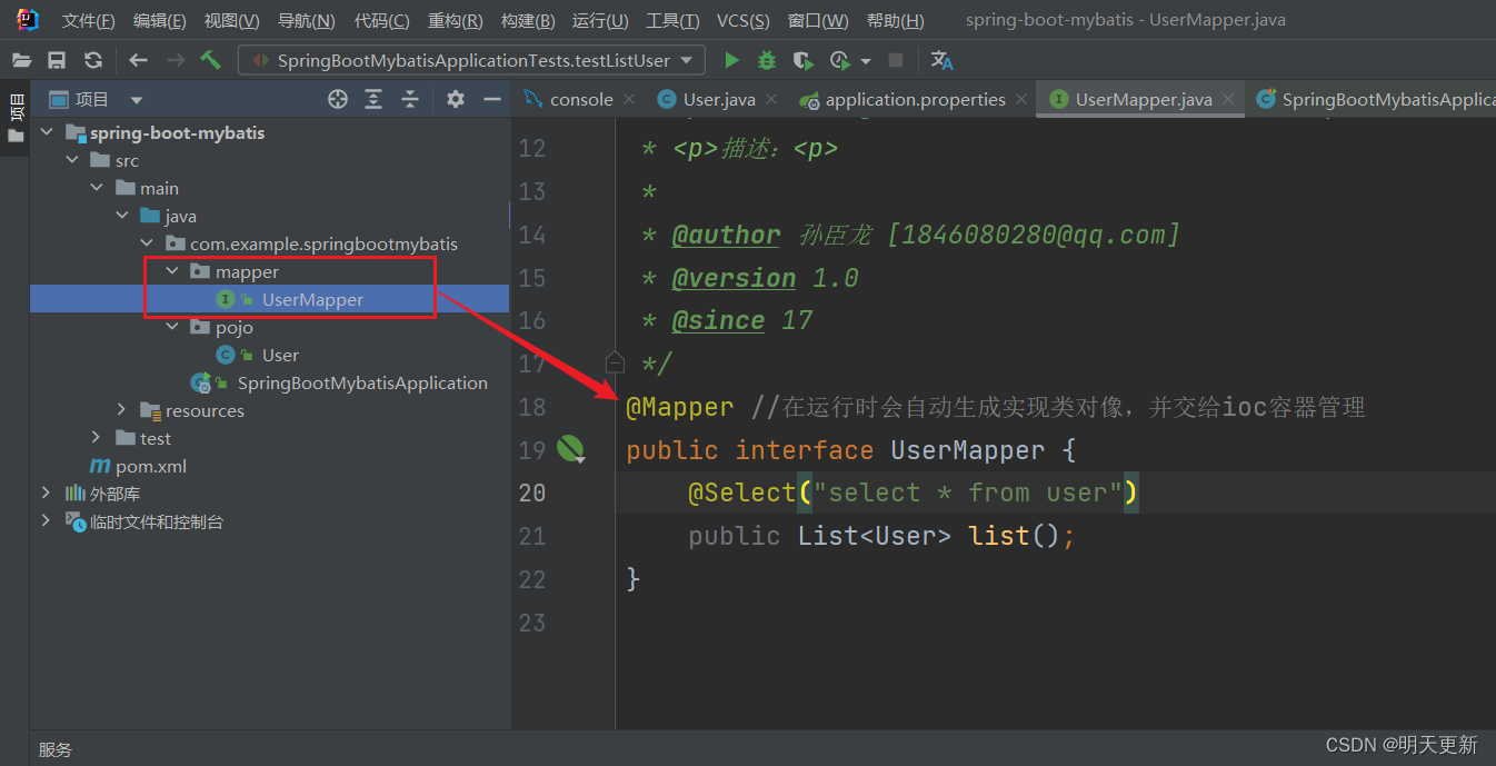 springboot整合mybatis入门程序_springbootmybatis.pojo.user-CSDN博客