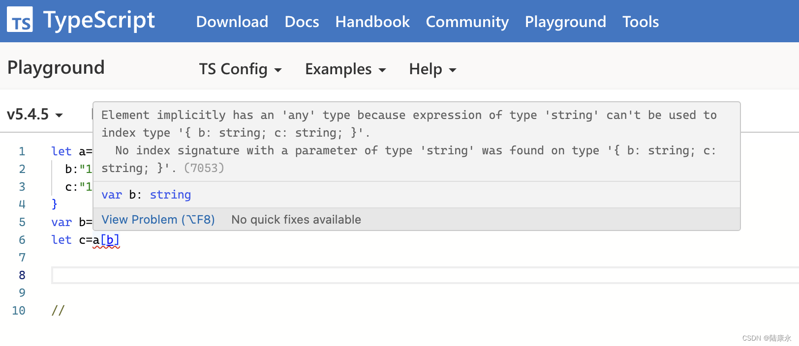 ts 字符串不能做索引异常提示 type because expression of type ‘string‘_element implicitly has an 'any' type ...