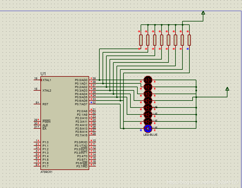基于at89c51单片机的最基础流水灯Proteus仿真图含代码_设计并画出一个基于at89c51单片机的控制一个led闪烁的proteus仿真电路,用p1.0引脚-CSDN博客