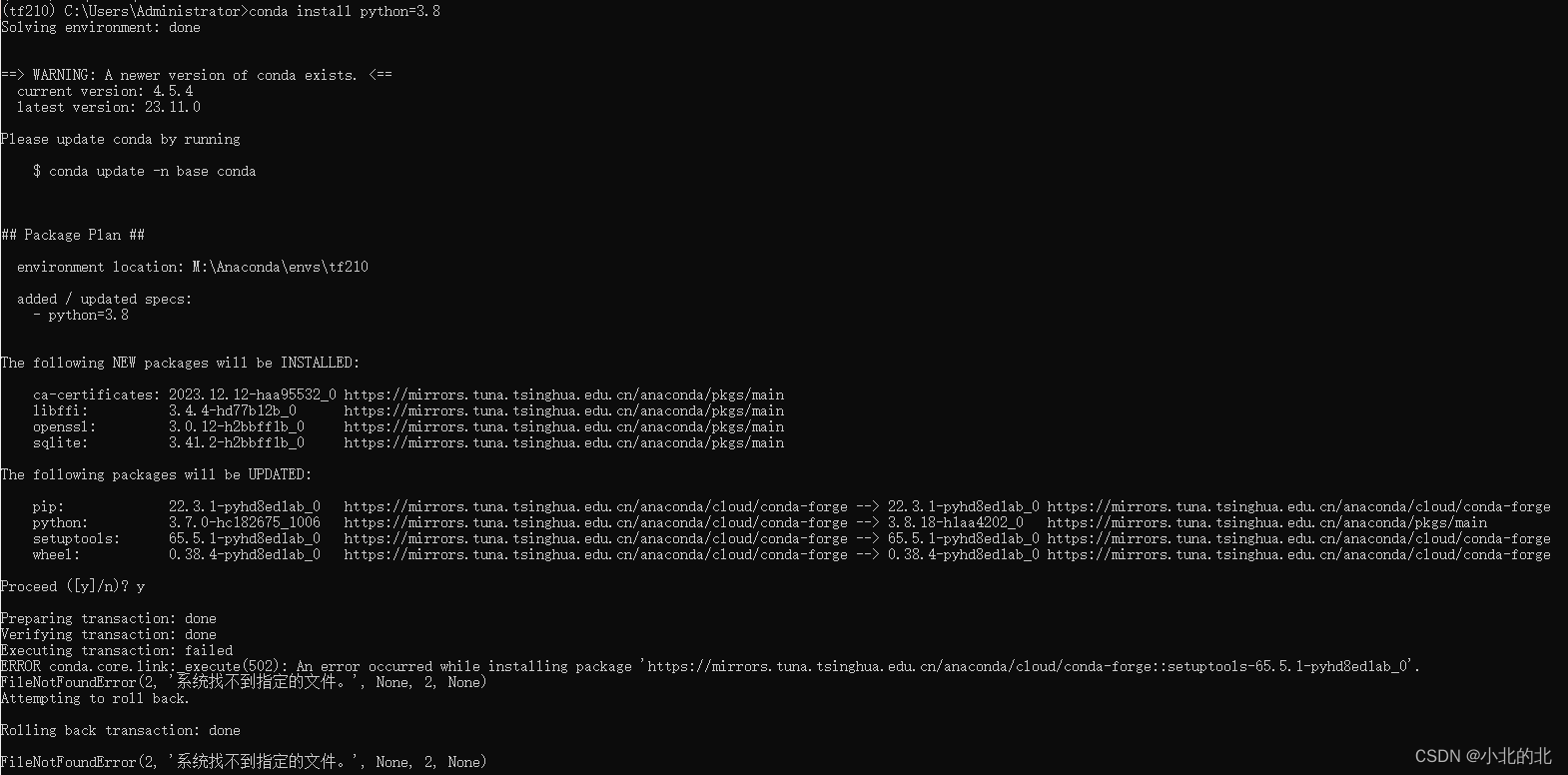 ERROR conda.core.link:_execute(502): An error occurred while installing package ‘https://mirrors ...
