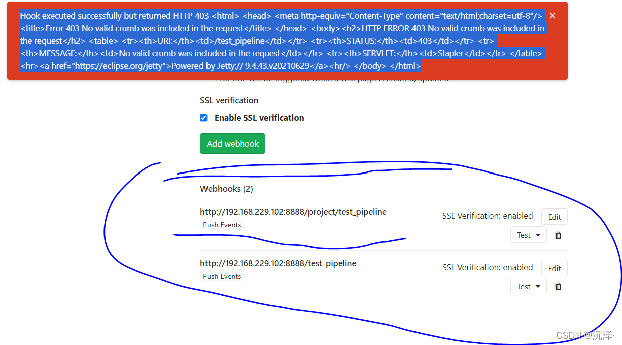 DevOps | GitLab Webhook插件测试触发Jenkins自动构建报错 Hook executed successfully but returned HTTP 403 ...