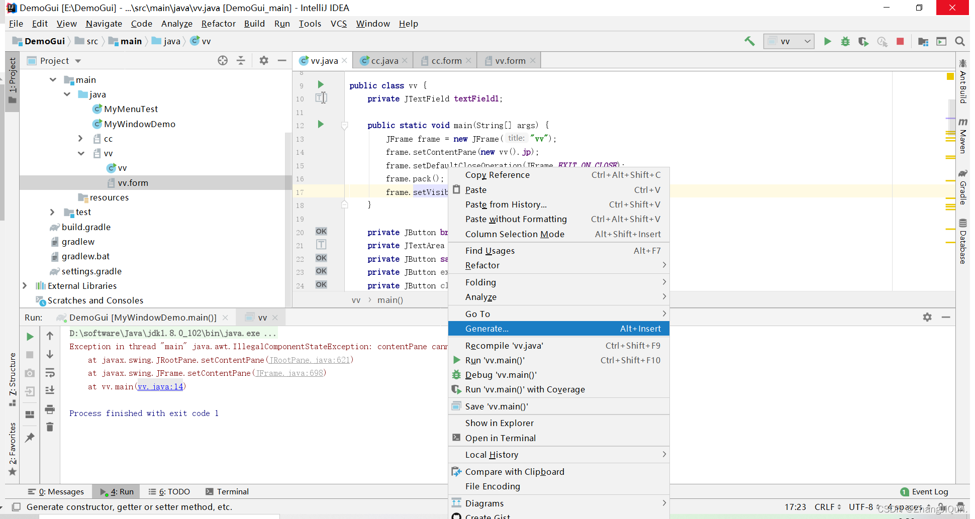 java swing 常见错误和使用_exception in thread "main" java.awt.illegalcompone-CSDN博客