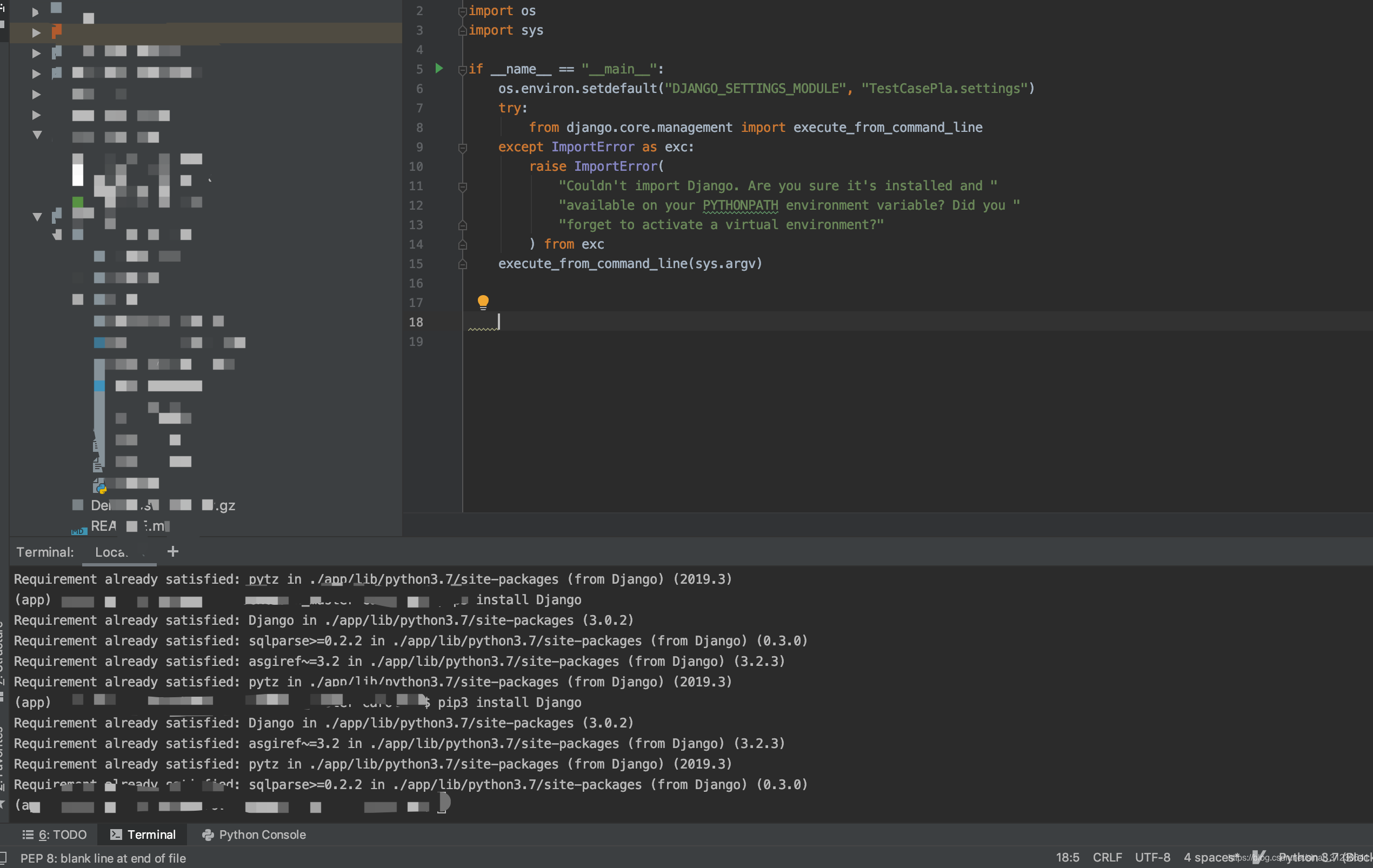 Error running 'manage': Cannot run program "error=2, No such file or ...