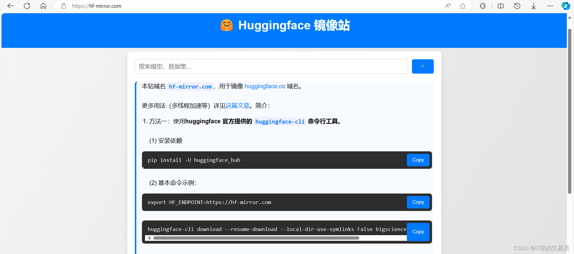 【AI之路】使用huggingface_hub通过huggingface镜像站hf-mirror.com下载大模型（附代码，实现大模型自由）-CSDN博客
