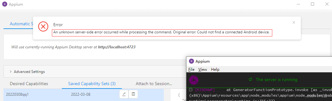 appium报错An unknown server-side error occurred while processing the command. Original error-CSDN博客