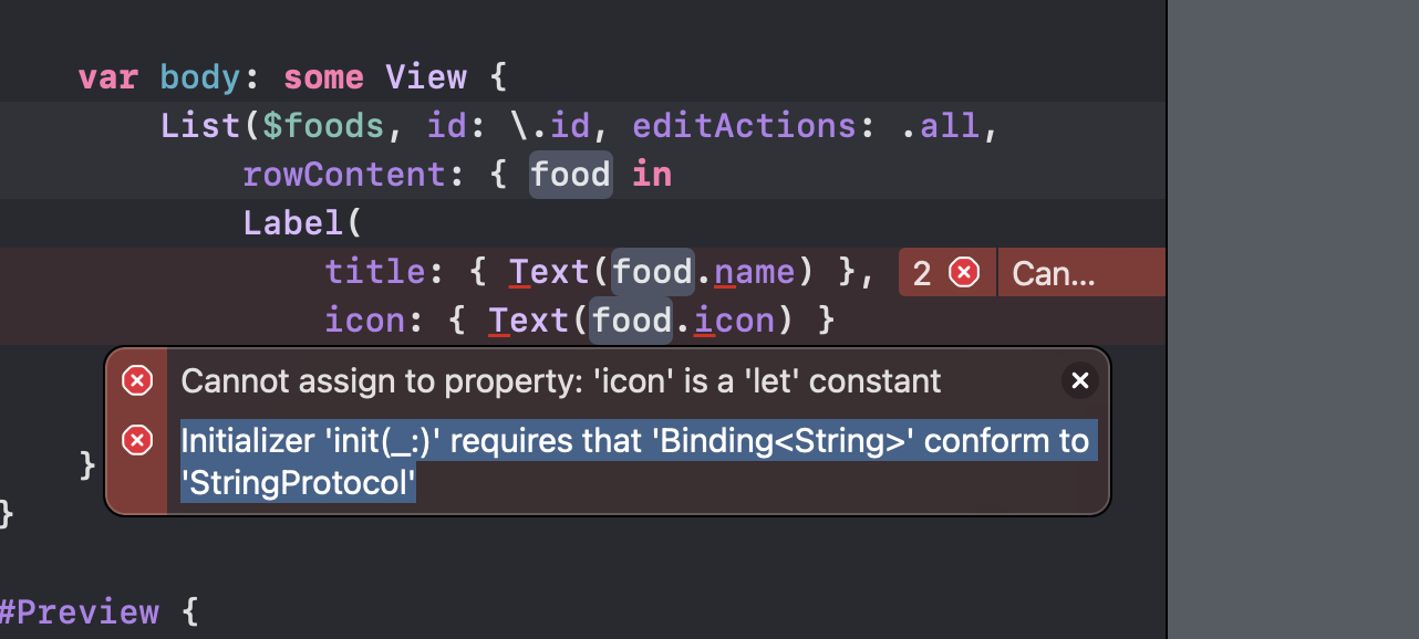 xcode报错Initializer ‘init(_:)‘ requires that ‘Binding＜String＞‘ conform to ‘StringProtocol‘-CSDN博客