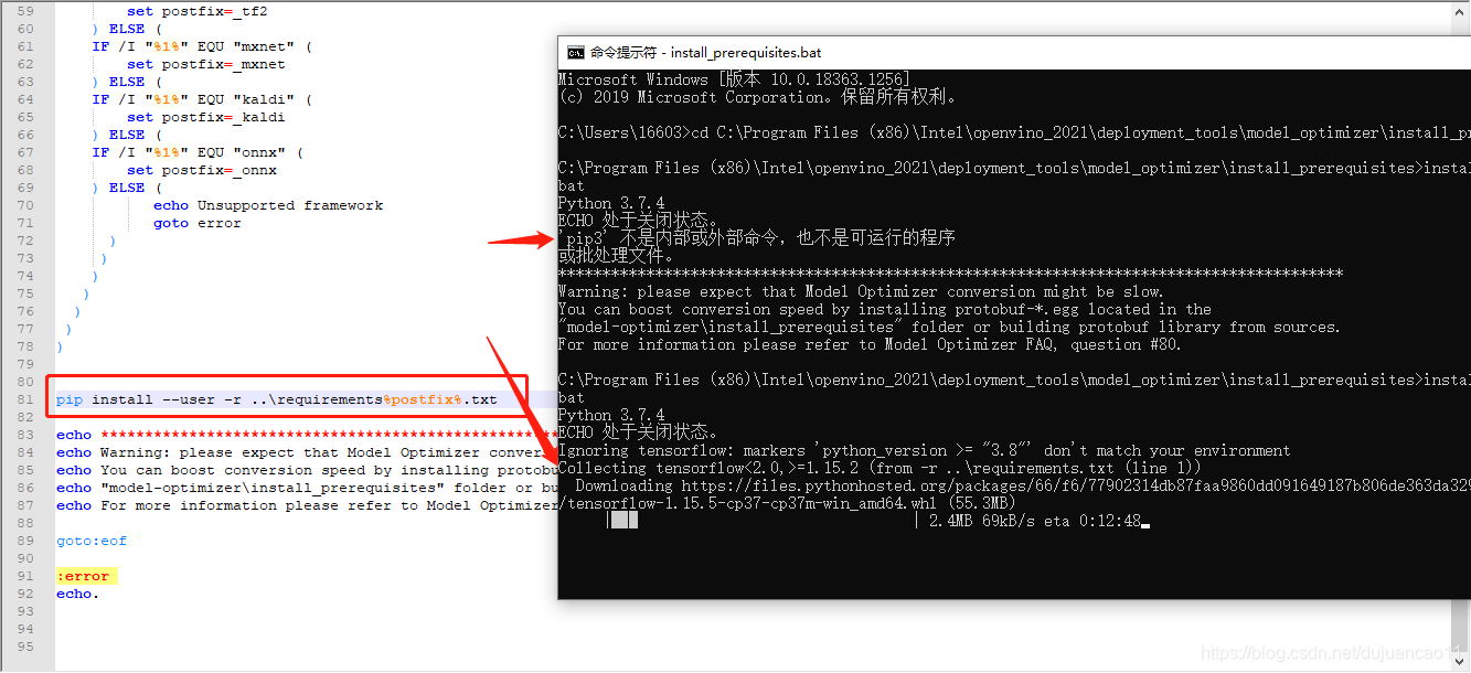 配置Model Optimizer的Python 3.7.4 ECHO 处于关闭状态。‘pip3‘ 不是内部或外部命令，也不是可运行的程序或批处理文件_iperf' 不是内部或外部命令,也不是 ...