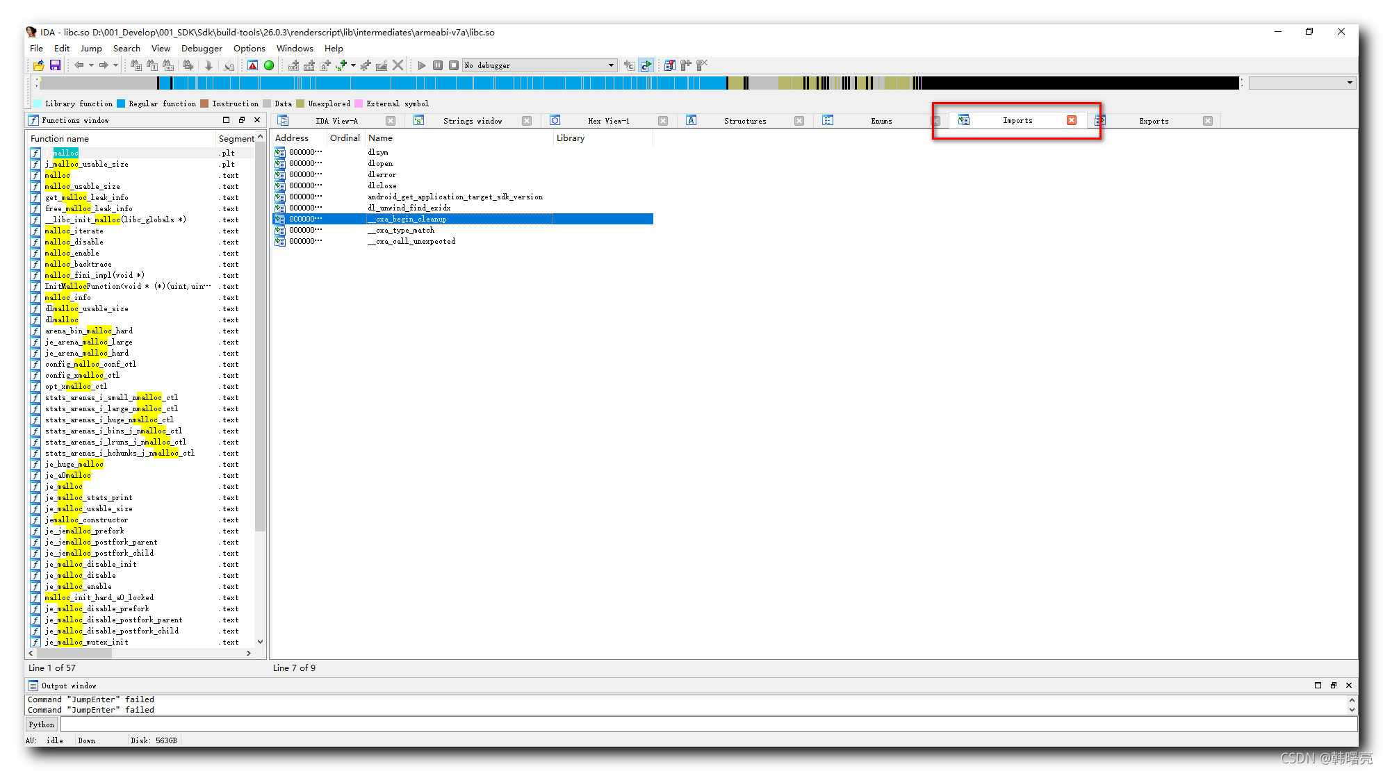 【Android 逆向】IDA 工具使用 ( 十六进制视图 Hex View-1 | 结构体视图 Structures | 枚举视图 Enums | 导入视图 Import | 导出视图 ...